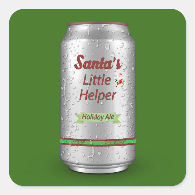 Santa's Little Helper Beer Can Square Sticker | Zazzle