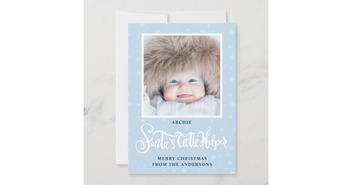 Santa's Little Helper Boy Christmas Photo Holiday Card | Zazzle