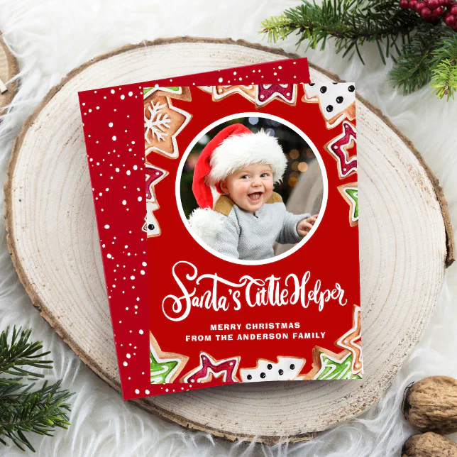 Santa's Little Helper Christmas Cookie Photo Holiday Card | Zazzle