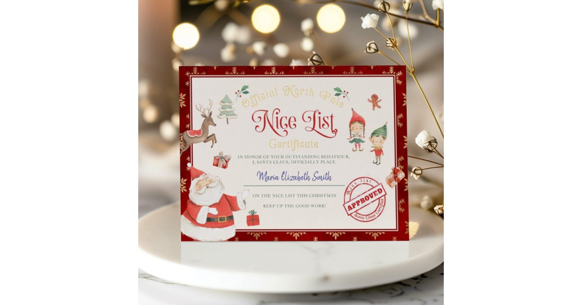 Santa's Nice List Certificate Foil Invitation | Zazzle
