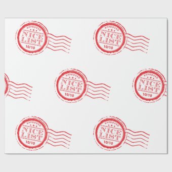 SANTAS NICE LIST christmas approved red stamp Wrapping Paper | Zazzle
