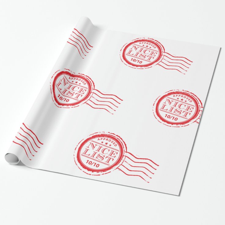 SANTAS NICE LIST christmas approved red stamp Wrapping Paper | Zazzle