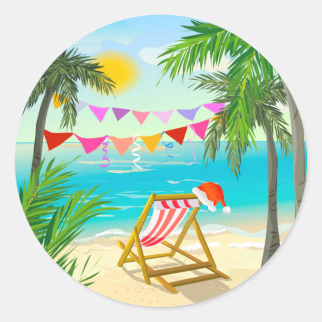 Santa's on Vacation - Beach Christmas Classic Round Sticker | Zazzle