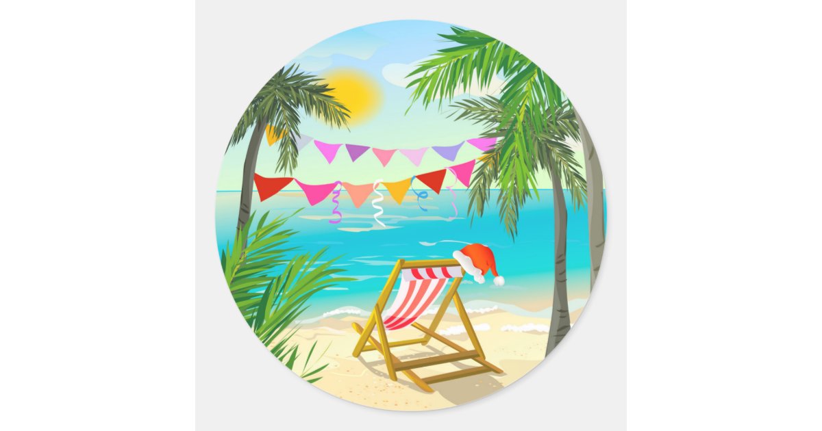Santa's on Vacation - Beach Christmas Classic Round Sticker | Zazzle