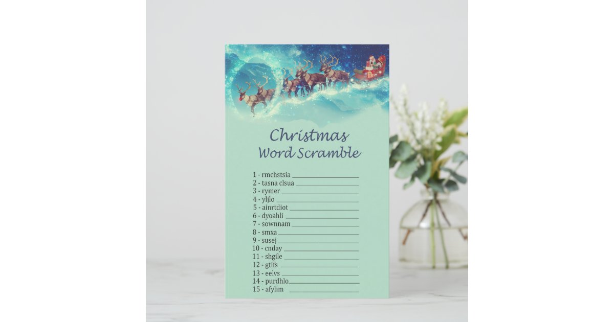 Santa's reindeer christmas word scramble game | Zazzle