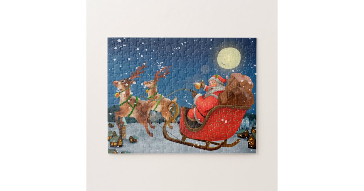 Santa's Sleigh and Reindeer Jigsaw Puzzle | Zazzle