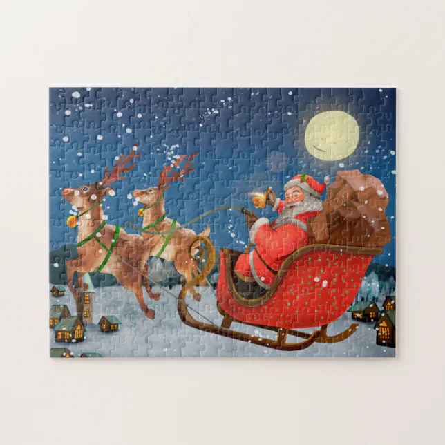 Santa's Sleigh and Reindeer Jigsaw Puzzle | Zazzle
