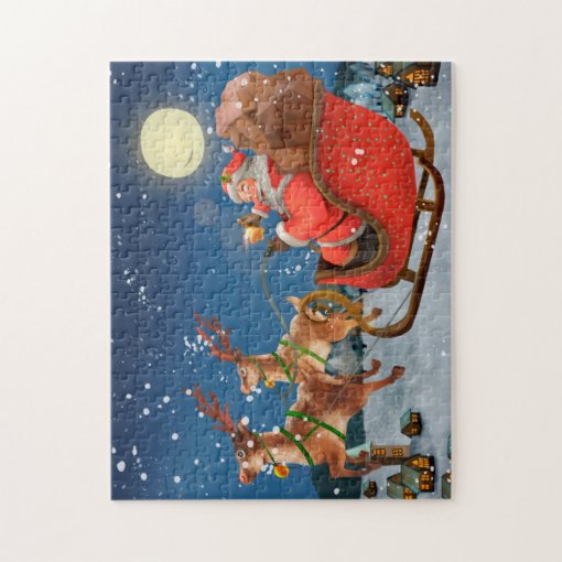 Santa's Sleigh and Reindeer Jigsaw Puzzle | Zazzle
