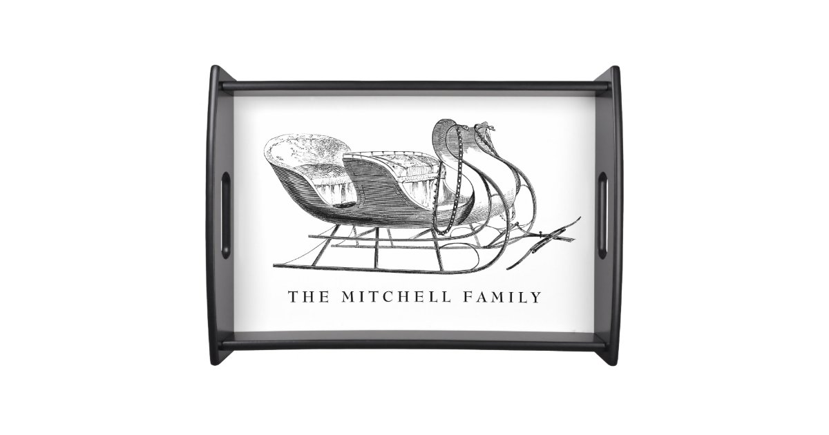 Santa's Sleigh Family Name Vintage Christmas Serving Tray | Zazzle