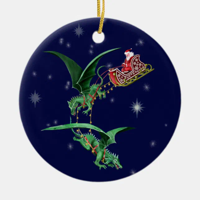 Santa's Sleigh with Dragons Ceramic Ornament | Zazzle