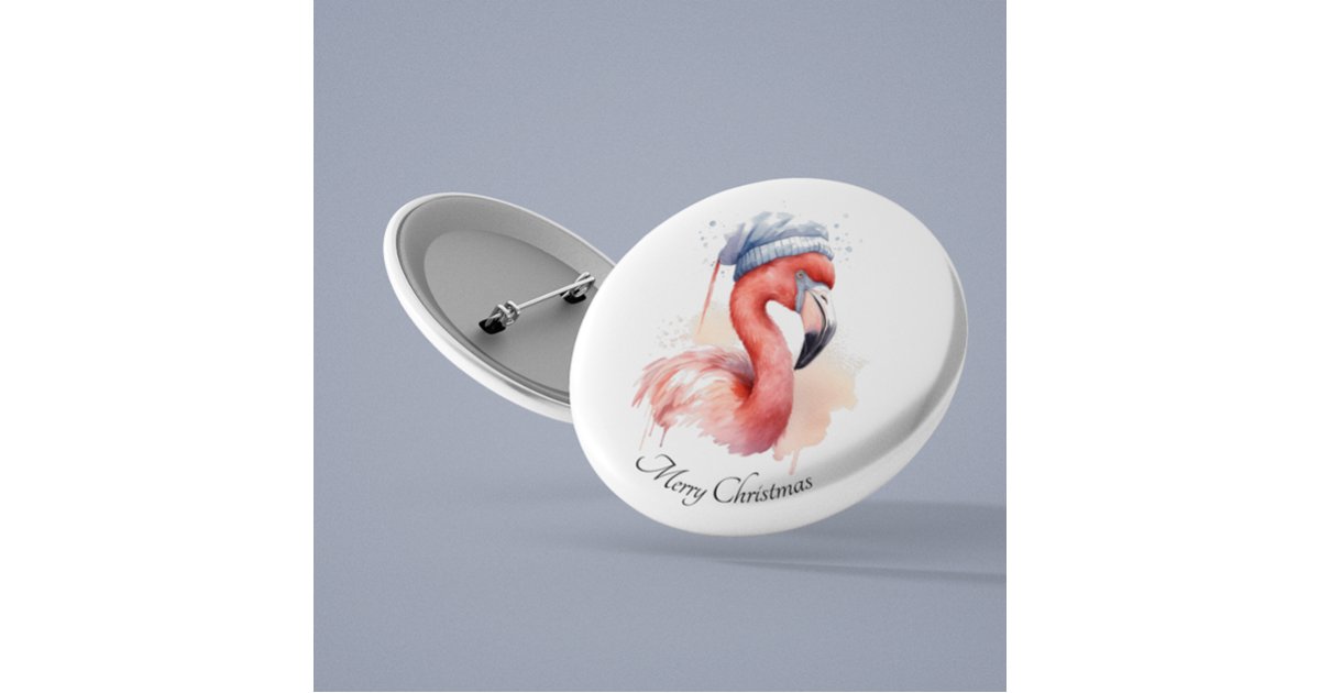 Santa's Snowbird Flamingo, custom Button | Zazzle