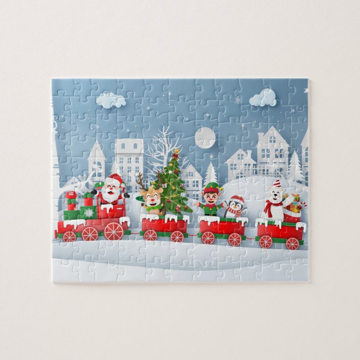Santa's Winter Christmas Holiday Steam Train Jigsaw Puzzle | Zazzle