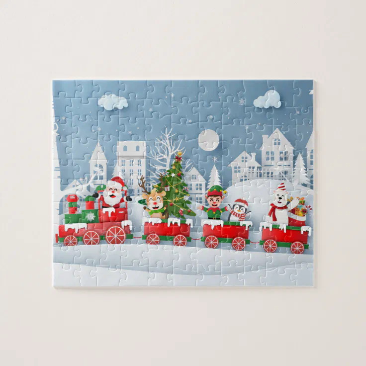 Santa's Winter Christmas Holiday Steam Train Jigsaw Puzzle | Zazzle