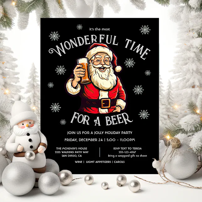 Santa's Wonderful Time for Beer Christmas Party Invitation | Zazzle