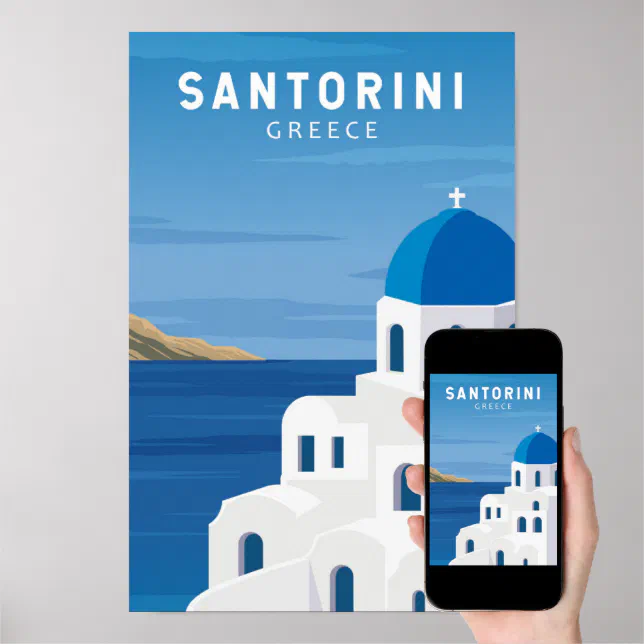 Santorini Greece Retro Vintage Poster | Zazzle