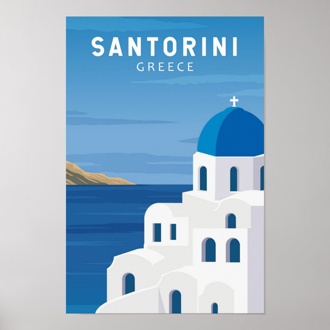 Santorini Greece Retro Vintage Poster | Zazzle