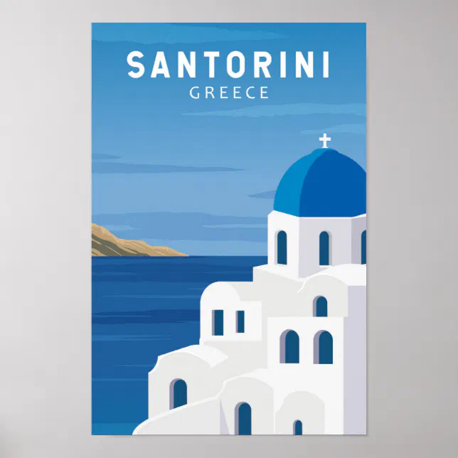 Santorini Greece Retro Vintage Poster | Zazzle