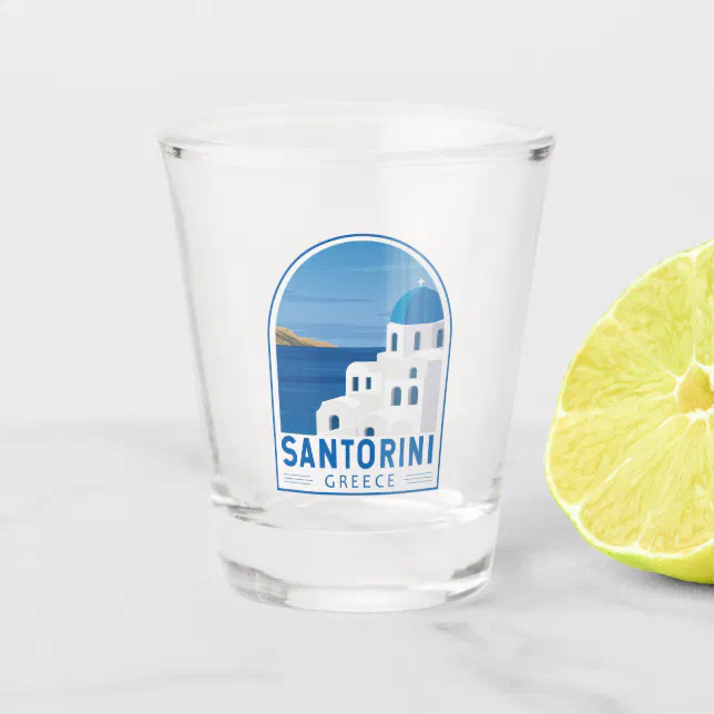 Santorini Greece Retro Vintage Shot Glass | Zazzle