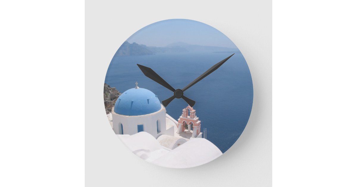 Santorini Greece Round Clock | Zazzle