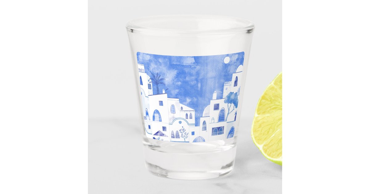 Santorini Greece Shot Glass | Zazzle