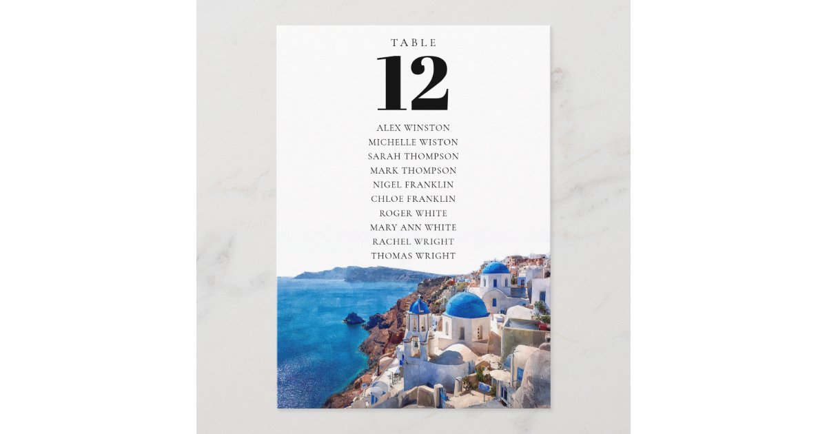 Santorini Greece Table Number Seating Chart | Zazzle