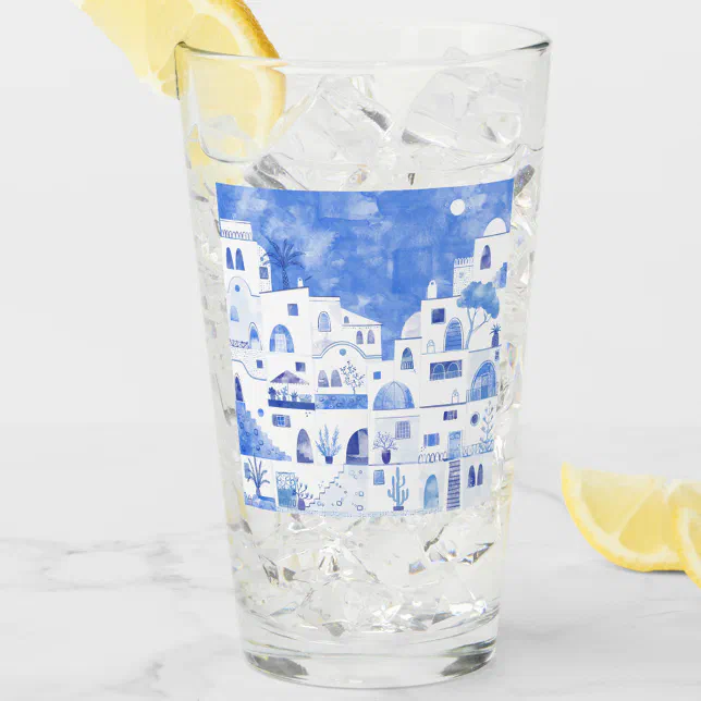 Santorini Greece Watercolor Glass | Zazzle