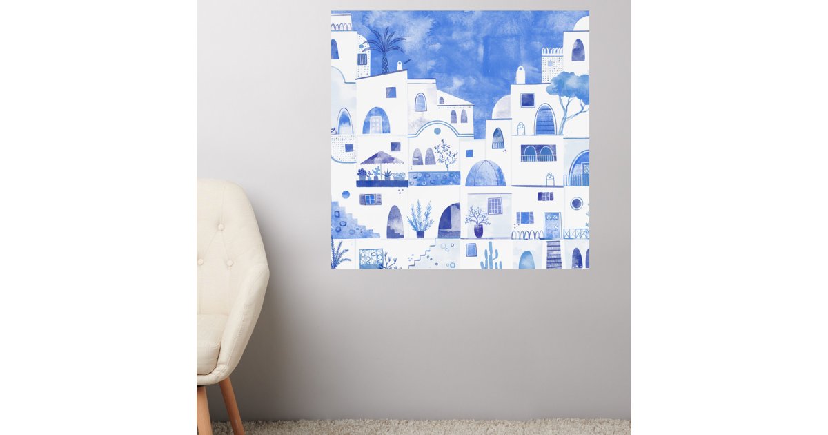 Santorini Greece Watercolor Painting Wall Decal | Zazzle