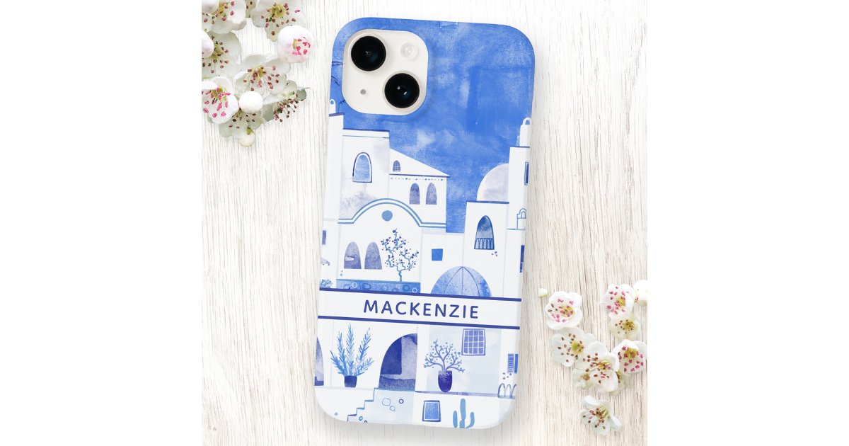 Santorini Greek Island Watercolor Personalized Case-Mate iPhone Case ...