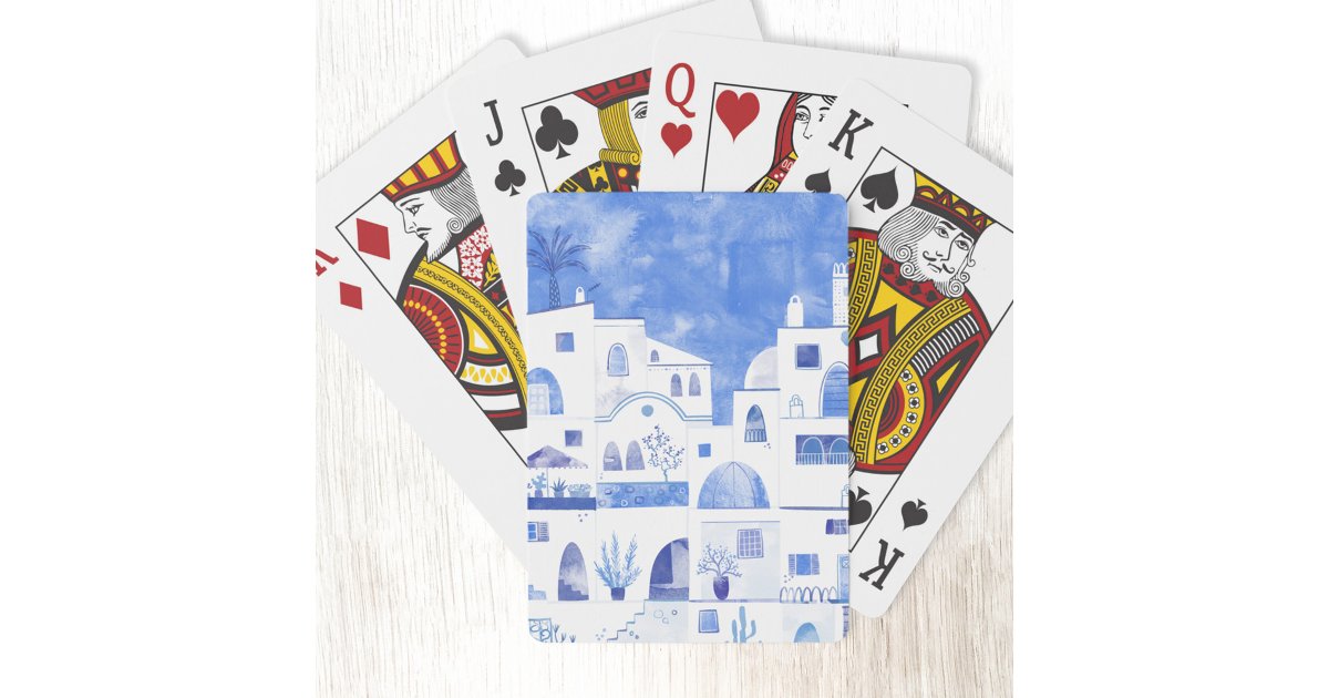 Santorini Oia Greek Island Watercolor Townscape Poker Cards | Zazzle