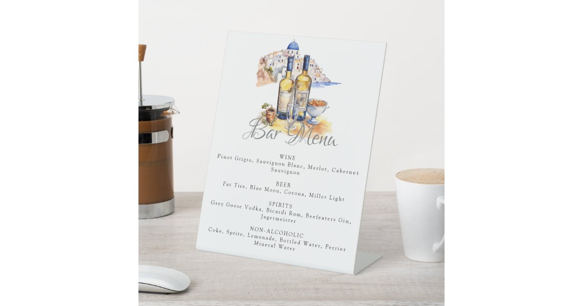 Santorini Skyline Bar Menu Pedestal Sign | Zazzle