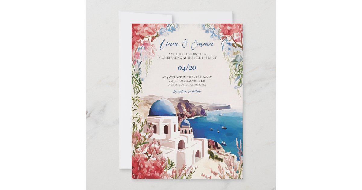 Santorini Wedding Invite Greek Wedding Destination | Zazzle