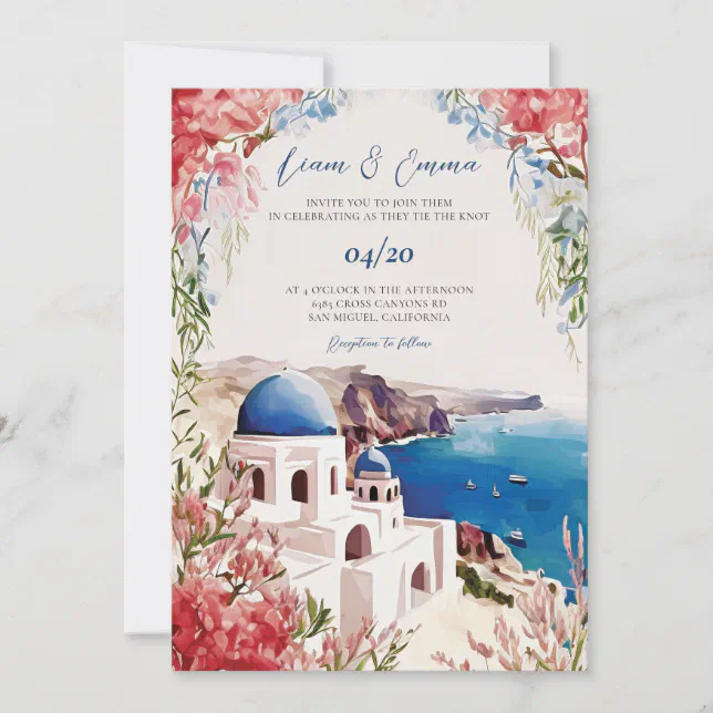 Santorini Wedding Invite Greek Wedding Destination | Zazzle