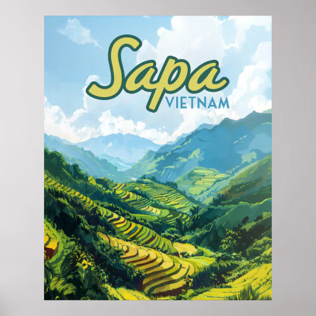 Sapa Vietnam Asia Rice Terraces Vintage Travel Poster | Zazzle
