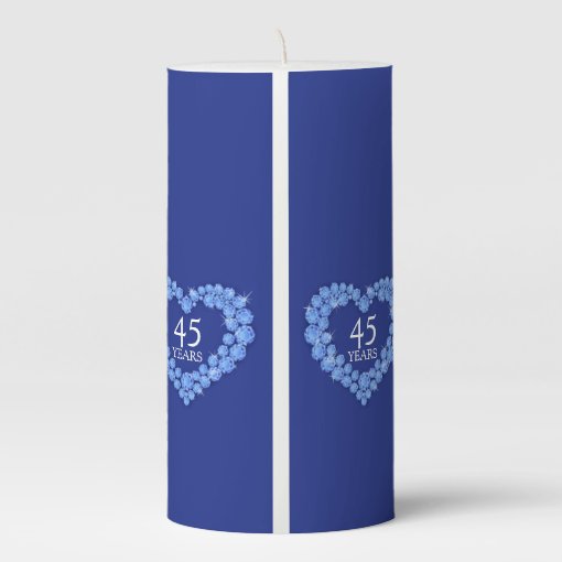Sapphire 45th wedding anniversary heart photo blue pillar candle | Zazzle