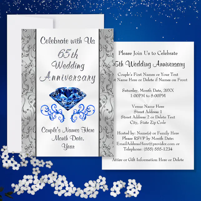 Sapphire 65th Wedding Anniversary Invitations | Zazzle