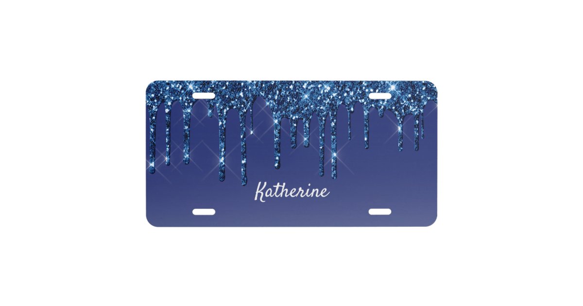 Sapphire Blue Glitter Drip License Plate | Zazzle