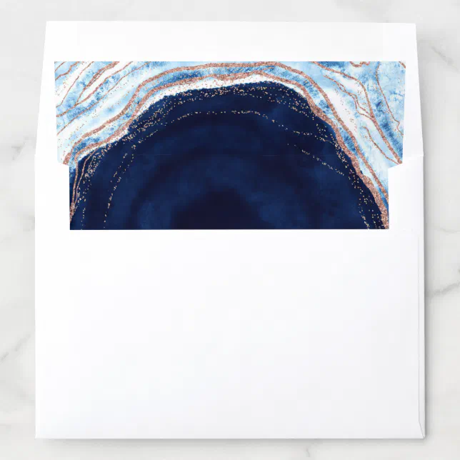Sapphire Blue Rose Gold Geode Agate Marble Wedding Envelope Liner | Zazzle