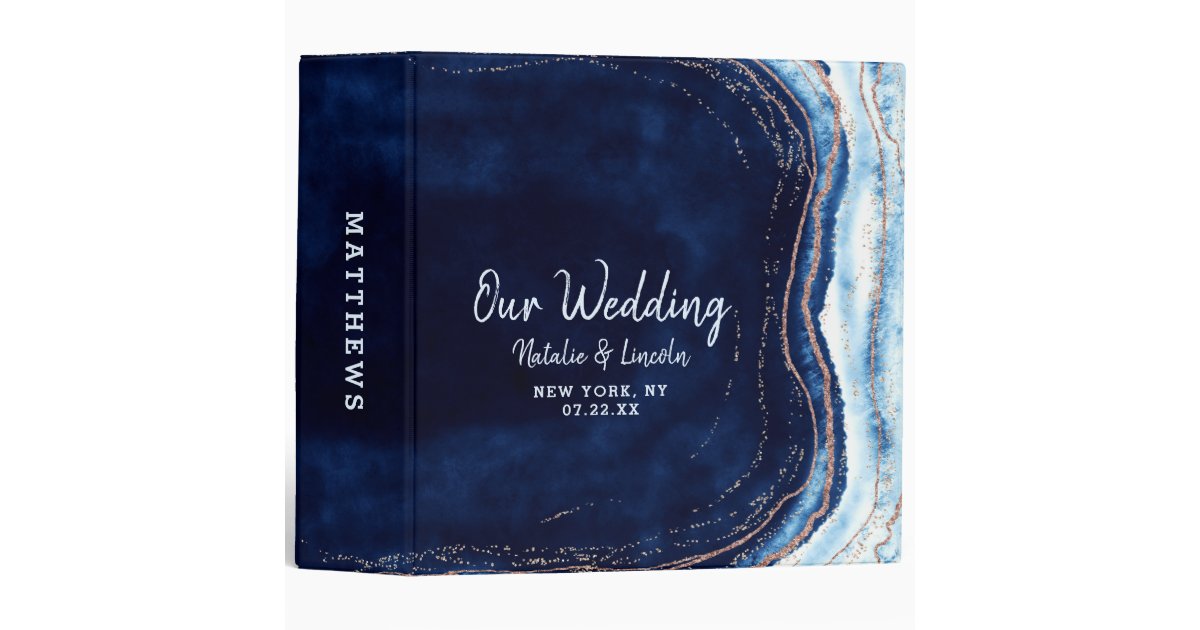 Sapphire Blue Rose Gold Geode Wedding Photo Album 3 Ring Binder | Zazzle