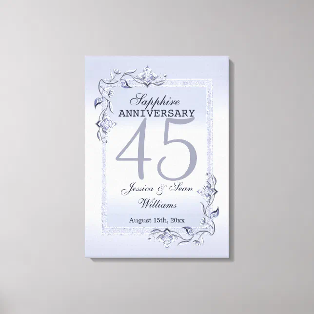 Sapphire Gem & Glitter 45th Wedding Anniversary Canvas Print | Zazzle