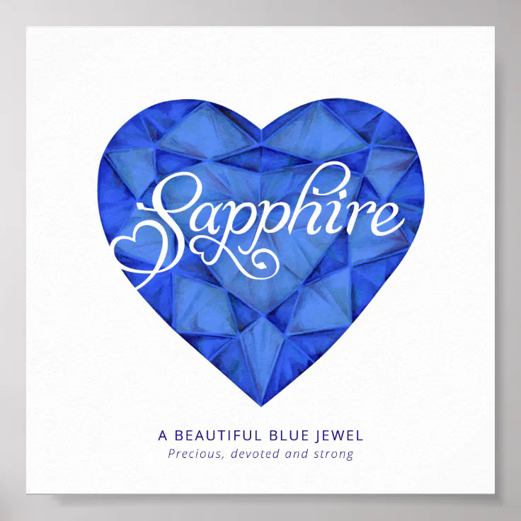 Sapphire name meaning watercolor heart blue gem poster | Zazzle