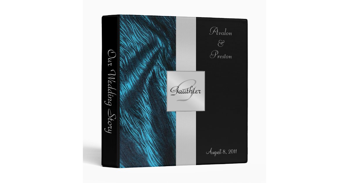 Sapphire Silk Silver Monogram Ribbon Binder | Zazzle