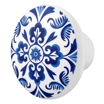Sapphire Talavera Lisbon Patterned Ceramic Design Ceramic Knob | Zazzle