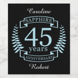 Sapphire Traditional 45th wedding anniversary Wine Label | Zazzle
