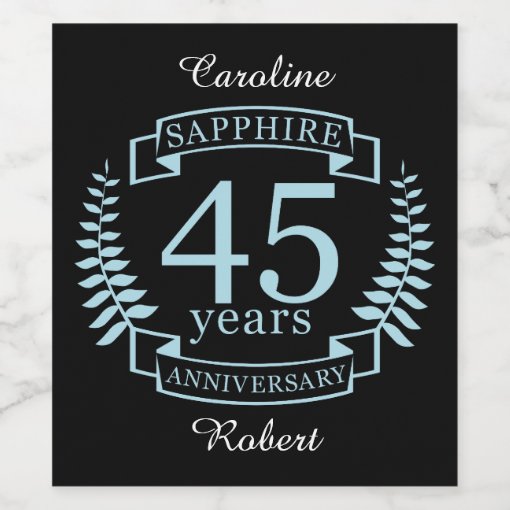 Sapphire Traditional 45th wedding anniversary Wine Label | Zazzle
