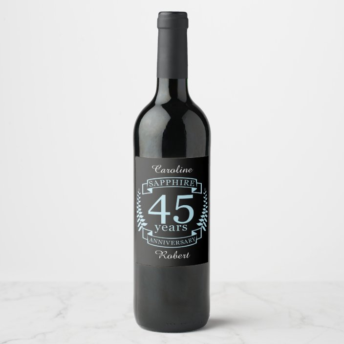 Sapphire Traditional 45th wedding anniversary Wine Label | Zazzle.com