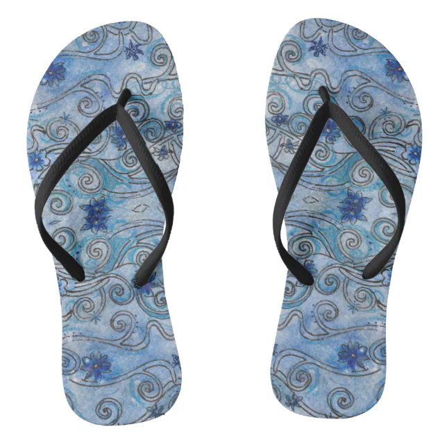 Sapphre Swirls design on Flip Flops | Zazzle