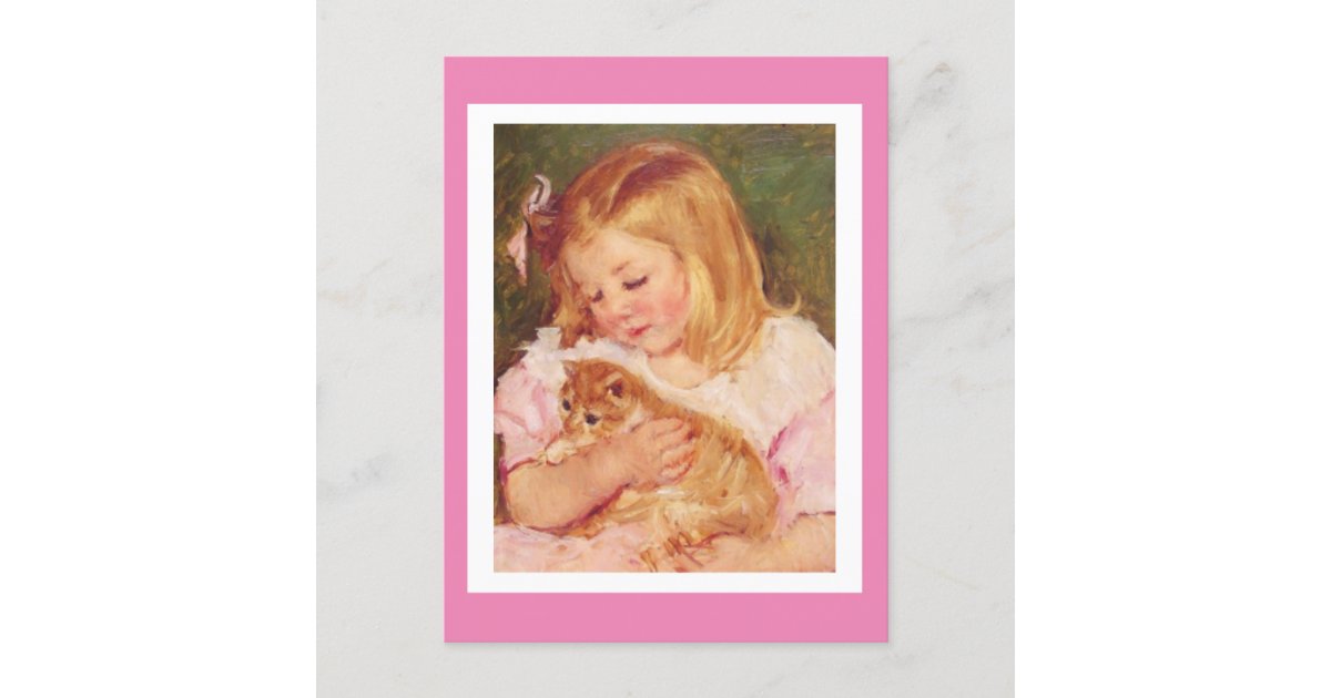 Sara holding a Cat, by Mary Cassatt, Holiday Postcard | Zazzle