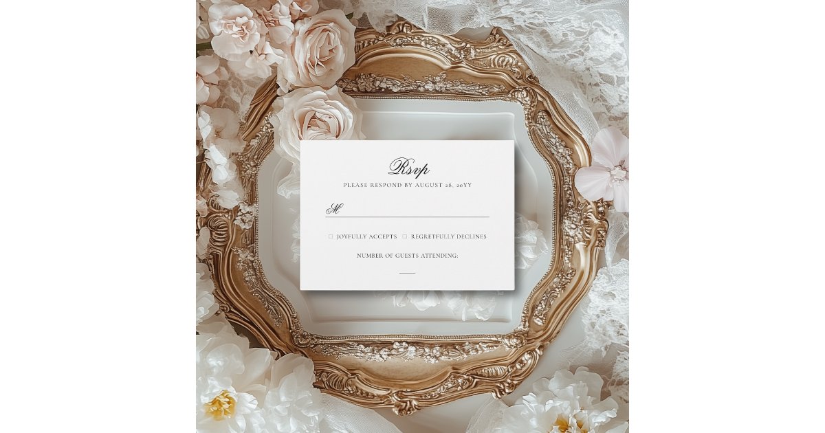 Sarah Simple Elegant Black & White Wedding RSVP Card | Zazzle