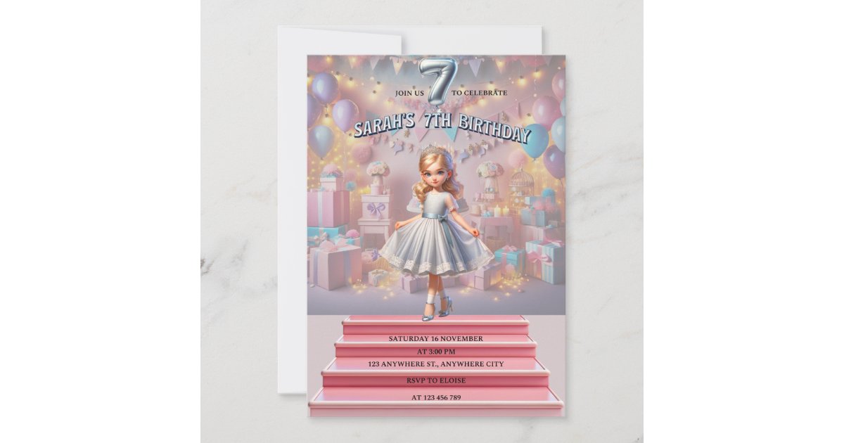 Sarah's Seventh Birthday Invitation | Zazzle