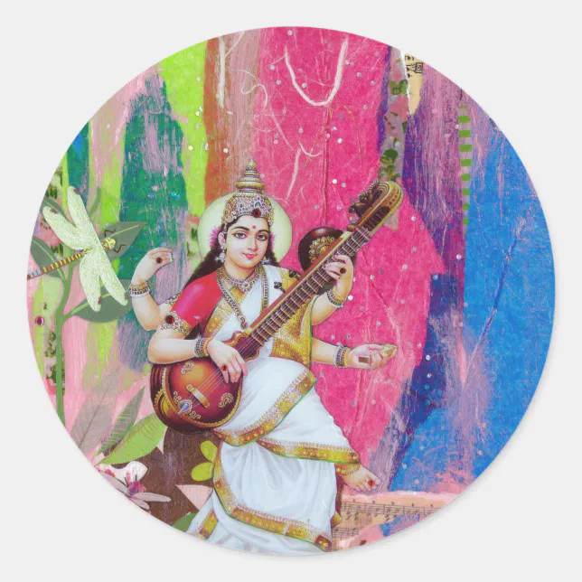 Saraswati Classic Round Sticker | Zazzle